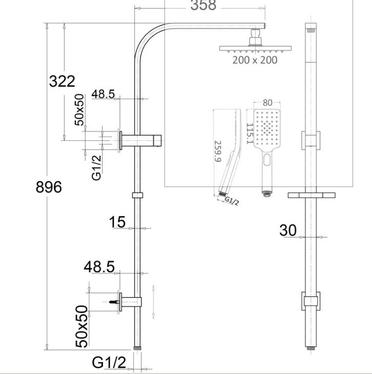 Double Shower Rail With Sliding Rail Set - Plumbcorp
